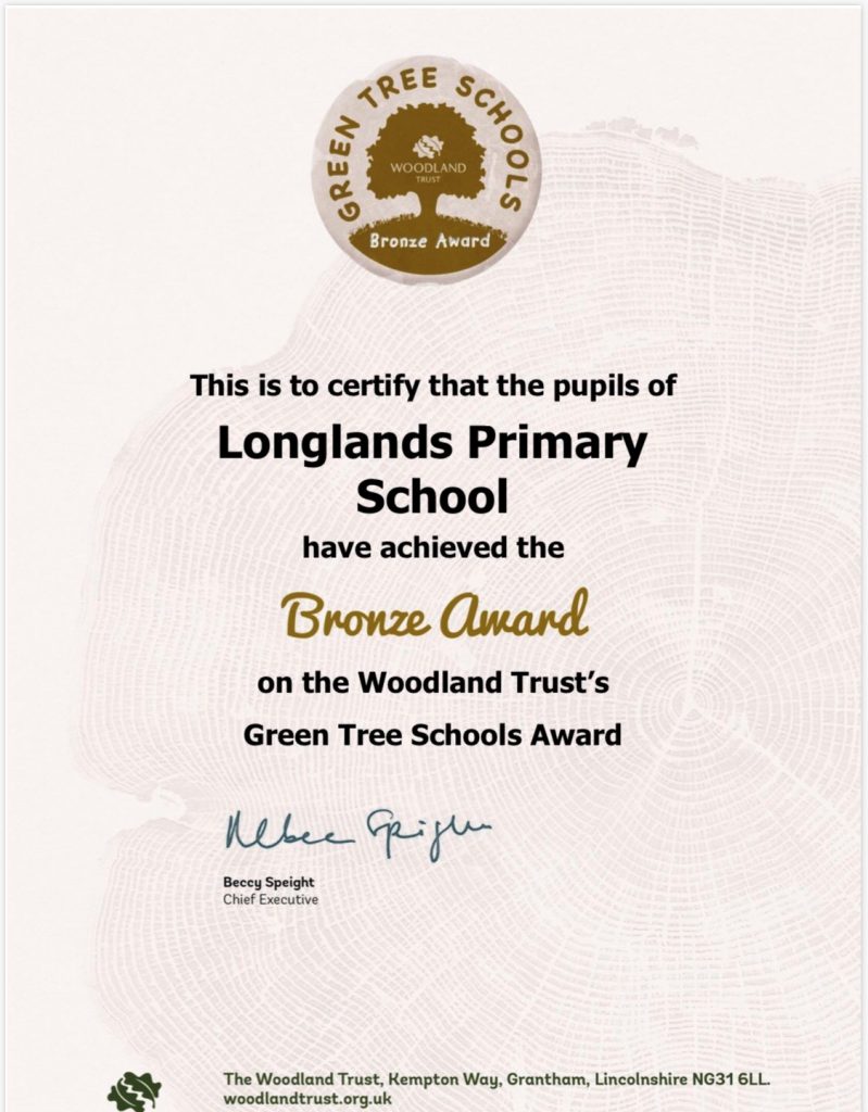 Bronze Green Tree Schools Award - Longlands Primary School